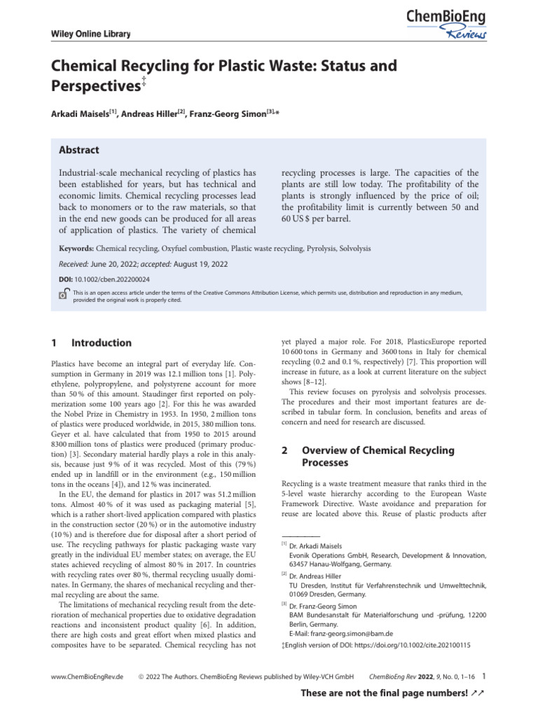 Chemical Recycling of Plastics Explained | PDF | Cracking (Chemistry ...