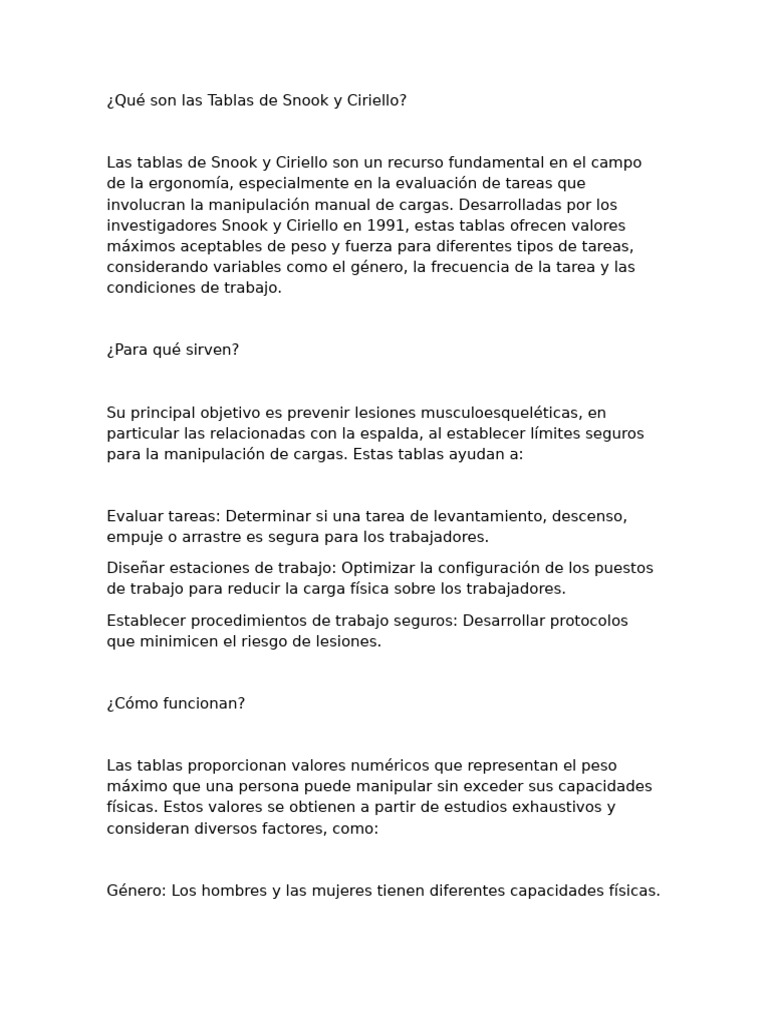 Snook y Ciriello | PDF | Factores humanos y ergonomía | Fuerza