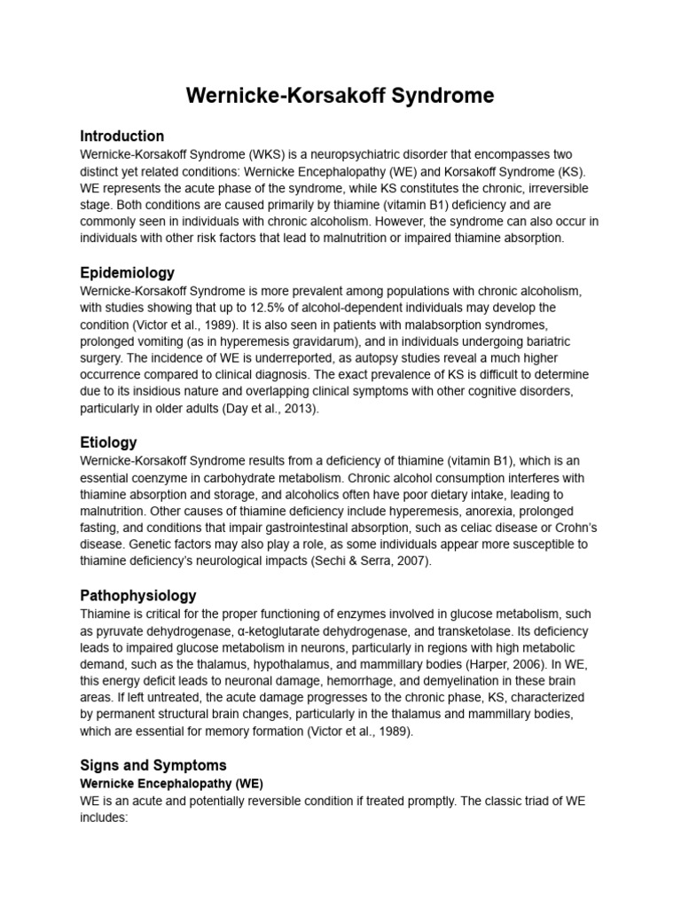 Wernicke-Korsakoff Syndrome Overview | PDF | Causes Of Death | Medical ...
