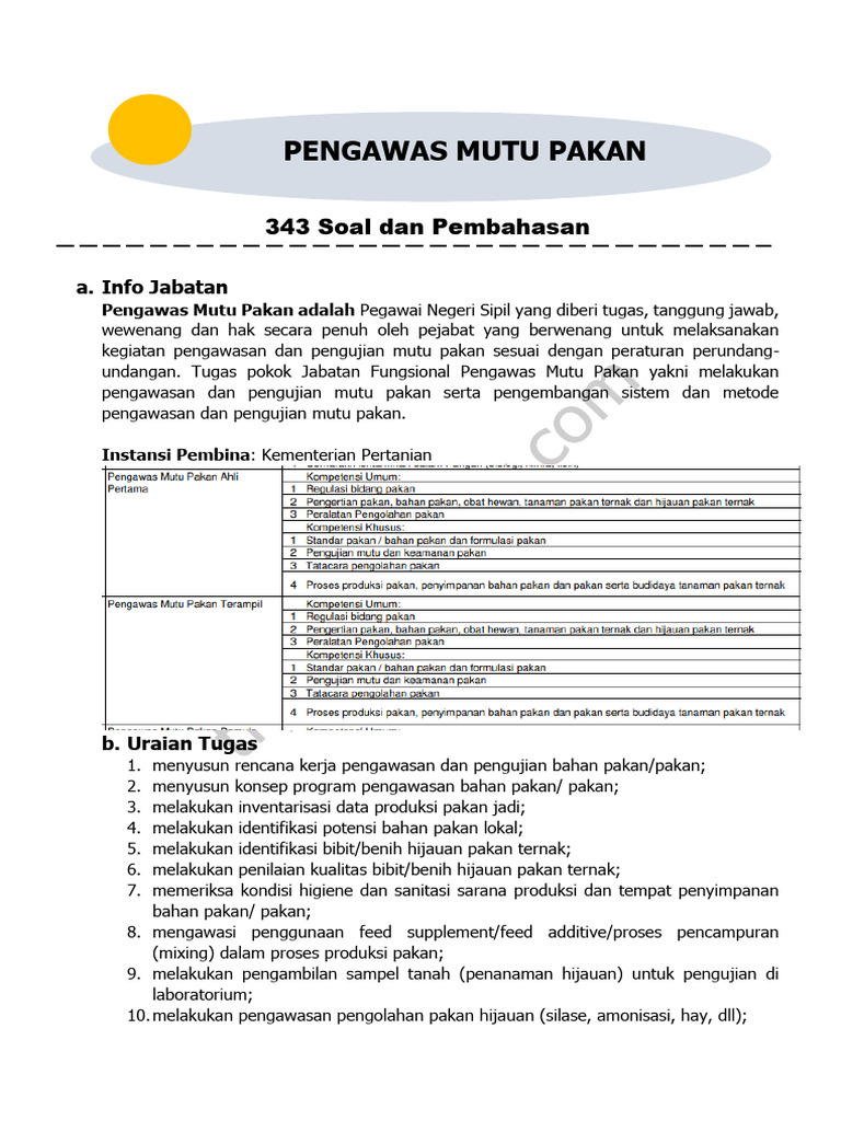 Pengawas Mutu Pakan Contoh Soal Teknis | PDF