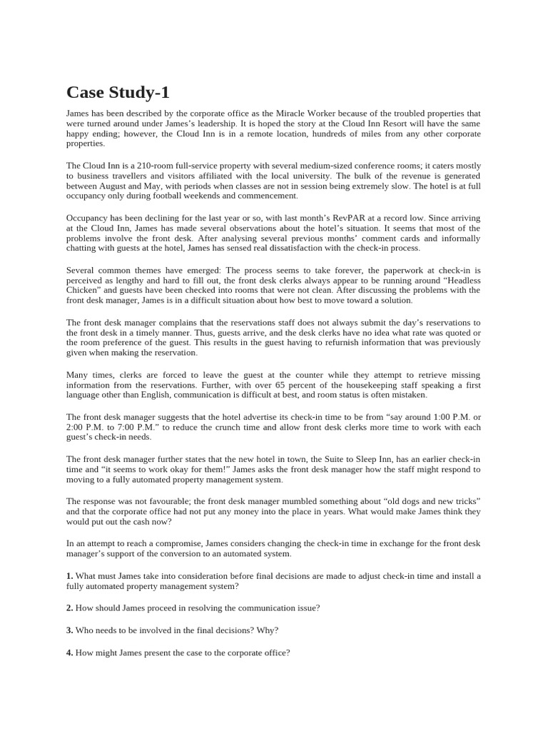 Case Study -TY | PDF | Hotel