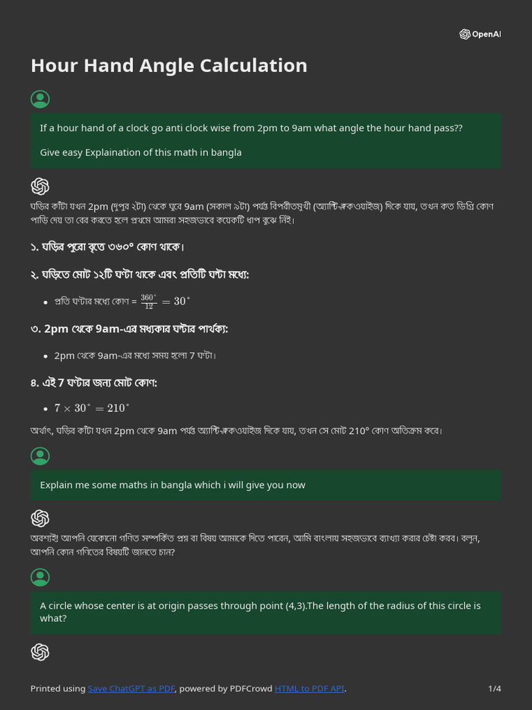 Hour Hand Angle Calculation | PDF