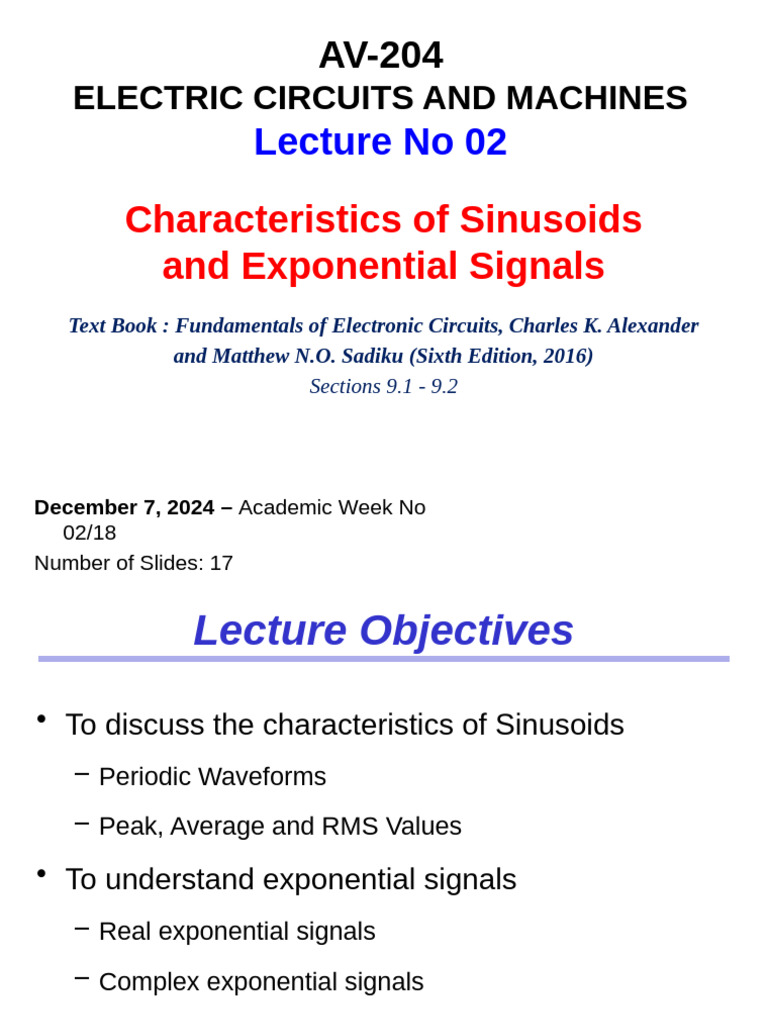 Lecture 02 AV-204 - Char of Sinusoids and Exponential Signals | PDF | Root Mean Square ...