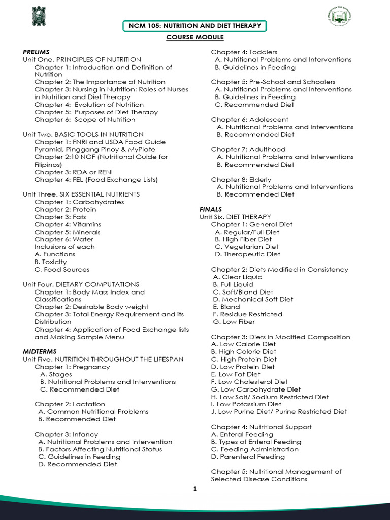 Nutrition Module - NCM 105 | PDF | Stomach | Human Digestive System