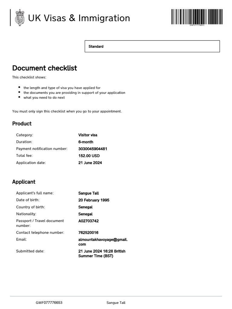 Tall Sangue 2024-06-21-15-28 Checklist | PDF | Travel Visa | Passport