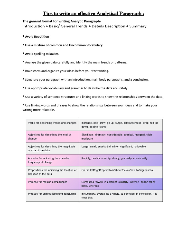 Tips To Write An Effective Analytical Paragraph | PDF | Pie Chart | Grammar
