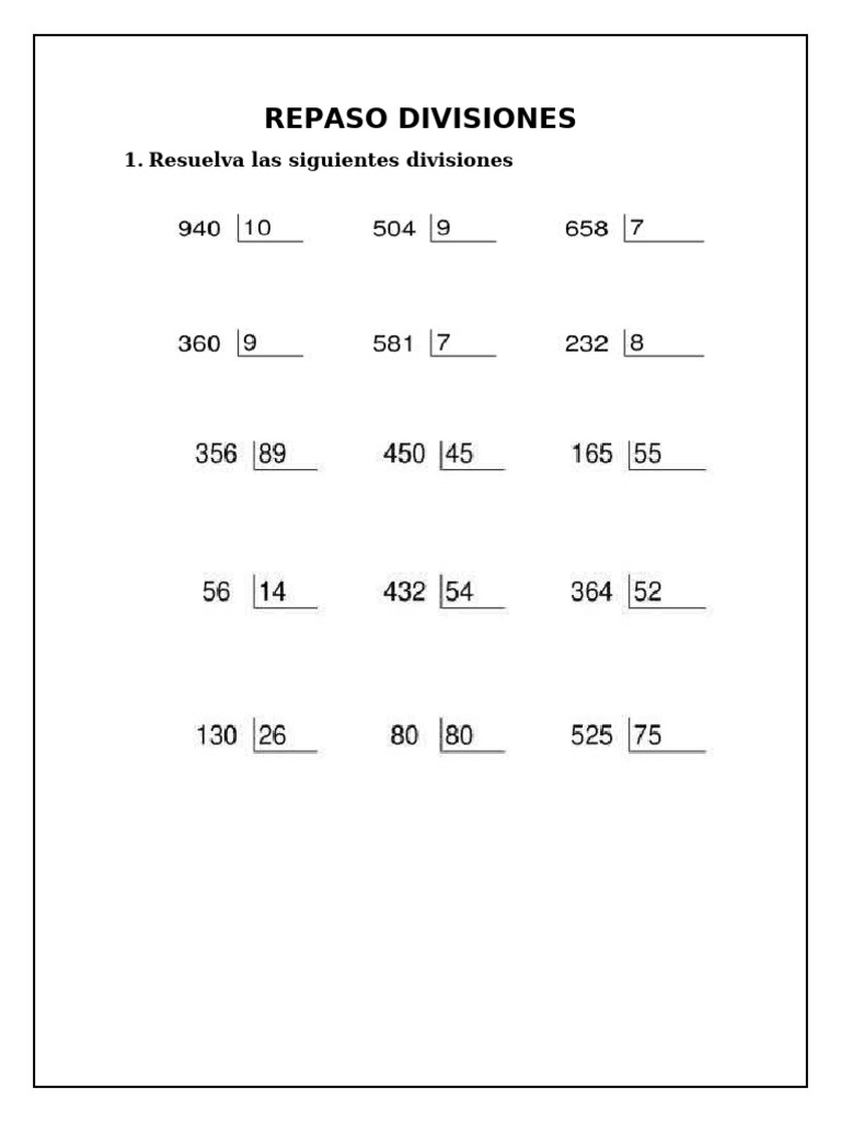 Ejercicios de Divisiones Resueltas | PDF