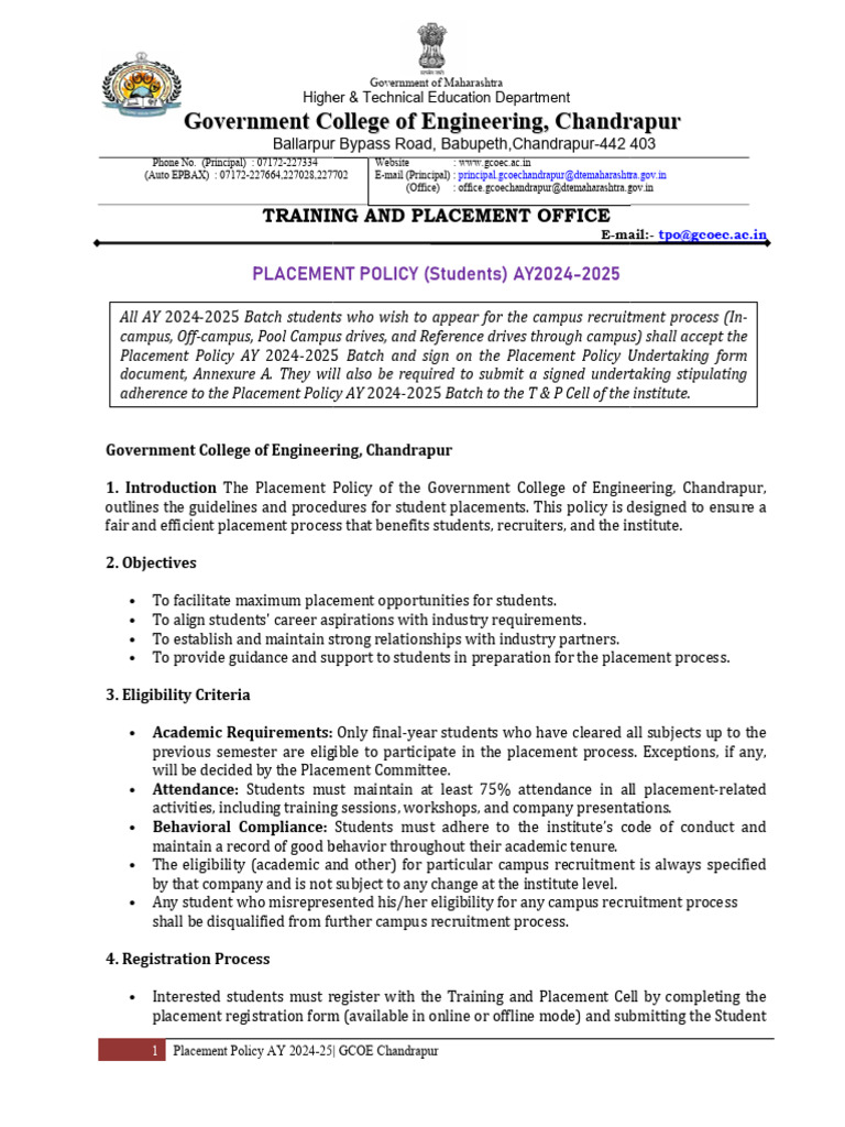 GCOEC-Placement Policy-Aug2024-Final | PDF | Justice | Crime & Violence
