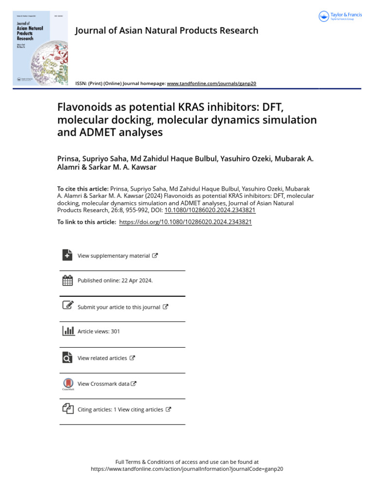 Flavonoids as potential KRAS inhibitors DFT molecular docking molecular dynamics simulation and ...