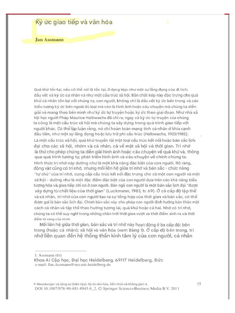 Communicative and Cultural Memory - Jan Assmann | PDF