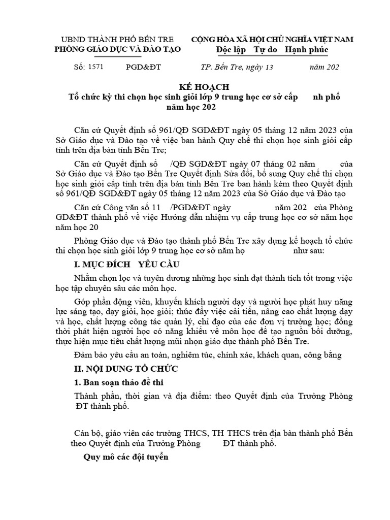 1571-Ke Hoach Thi HSG Cap Thanh Pho 2024-2025.signed - Signed | PDF