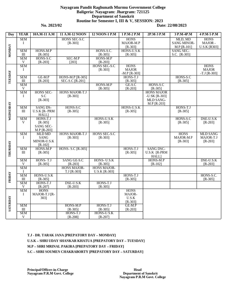 Departmental Routine Odd Sem Final 2023 From 22-08-2023 | PDF