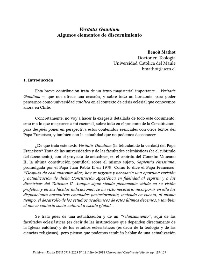 Veritatis Gaudium Algunos Elementos de Discernimiento | PDF | Iglesia Católica | Papa Francisco
