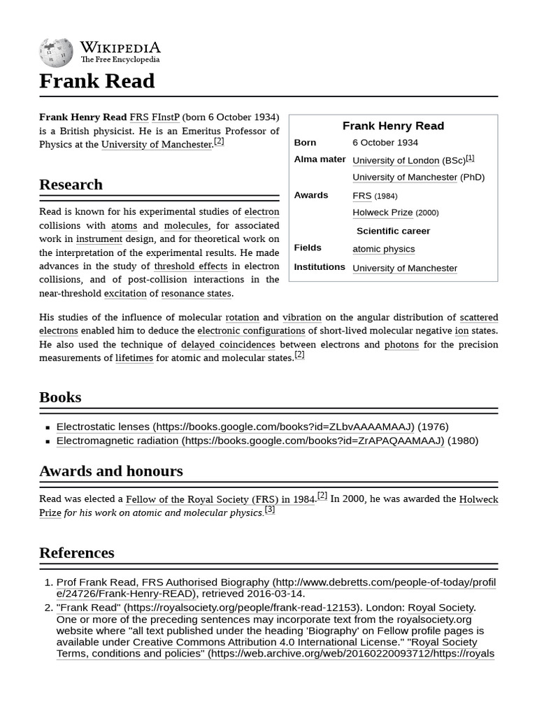Frank_Read | PDF | Electron | Molecules