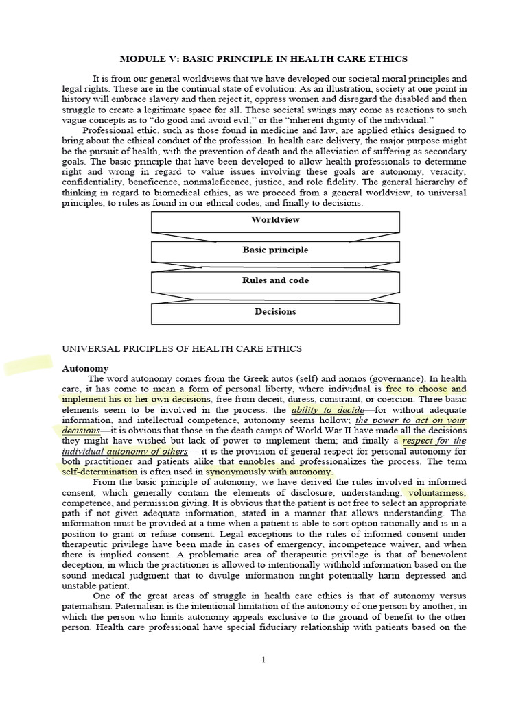 Module V Basic Principle in Health Care Ethics 2 | PDF | Autonomy | Informed Consent