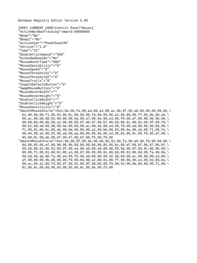 Mouse Settings Registry Config | PDF