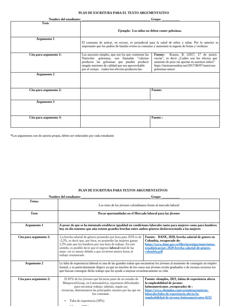 Anexo 2 - Plan de Escritura para El Texto Argumentativo | PDF | Azúcar | Dieta y nutrición