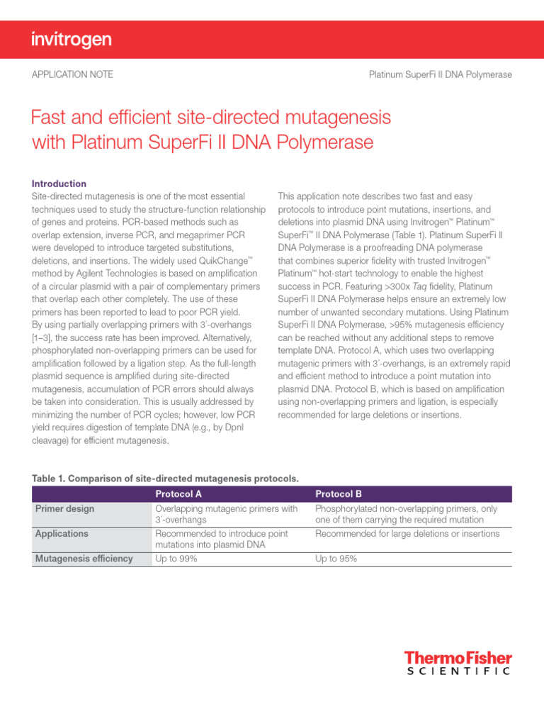 Site Directed Mutagenesis Platinum Superfi App Note | PDF | Polymerase ...