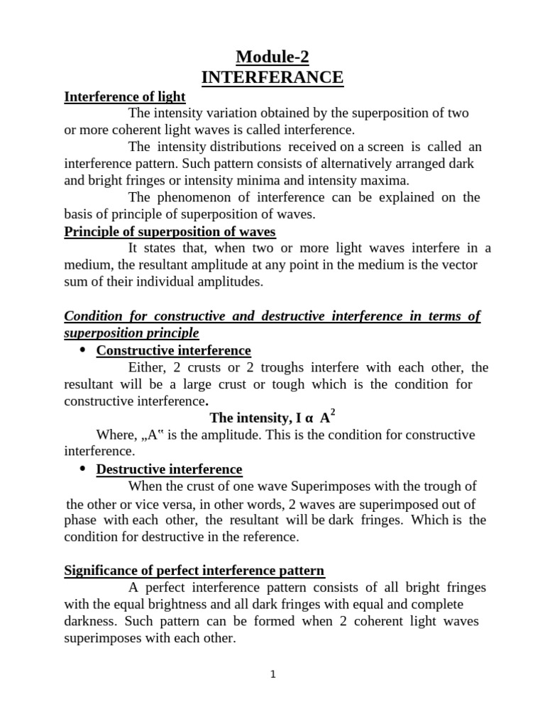 MODULE 2 - 2019 Interference & Diffraction | PDF | Coherence (Physics) | Waves