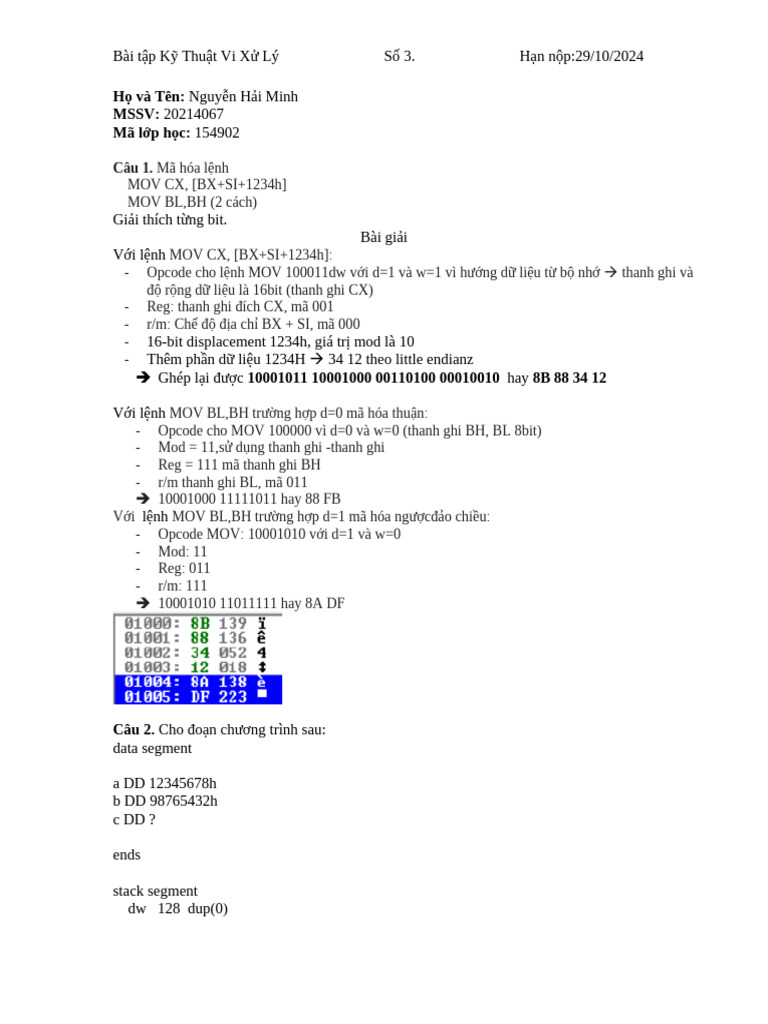 VXL - BaiTap Chuong2-3 - CodeC - ASM - 2024 | PDF