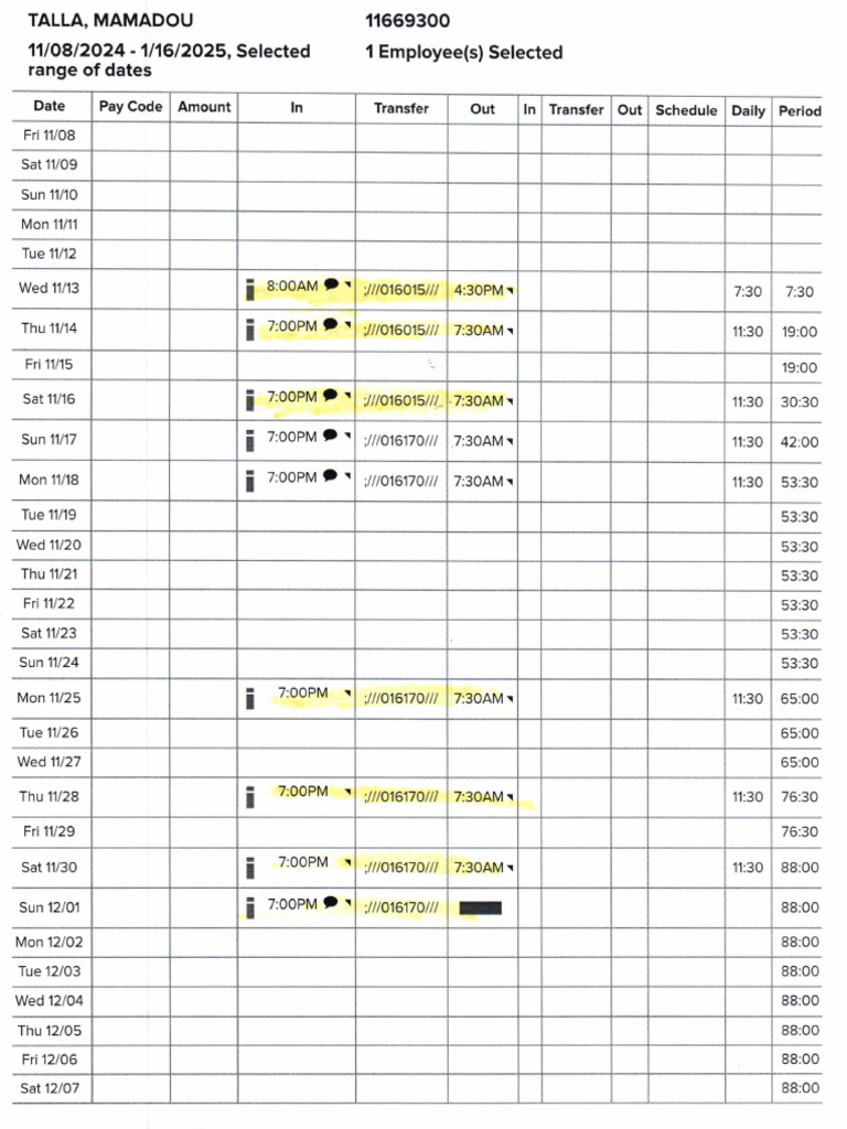 Timecard For Mamadou | PDF