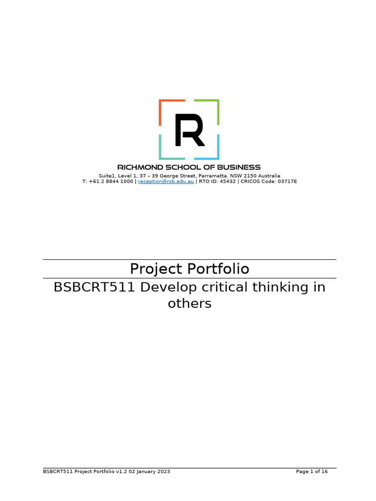 BSBCRT511 Project Portfolio Main | PDF | Critical Thinking | Creativity