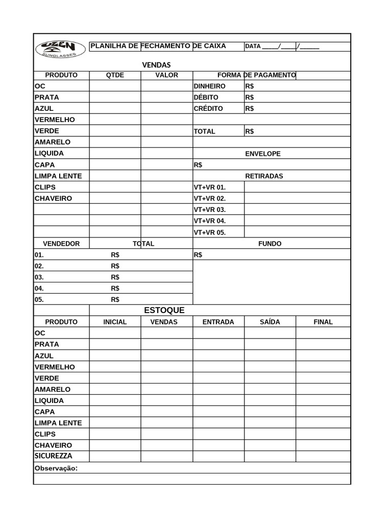 Planilha de Fechamento de Caixa | PDF