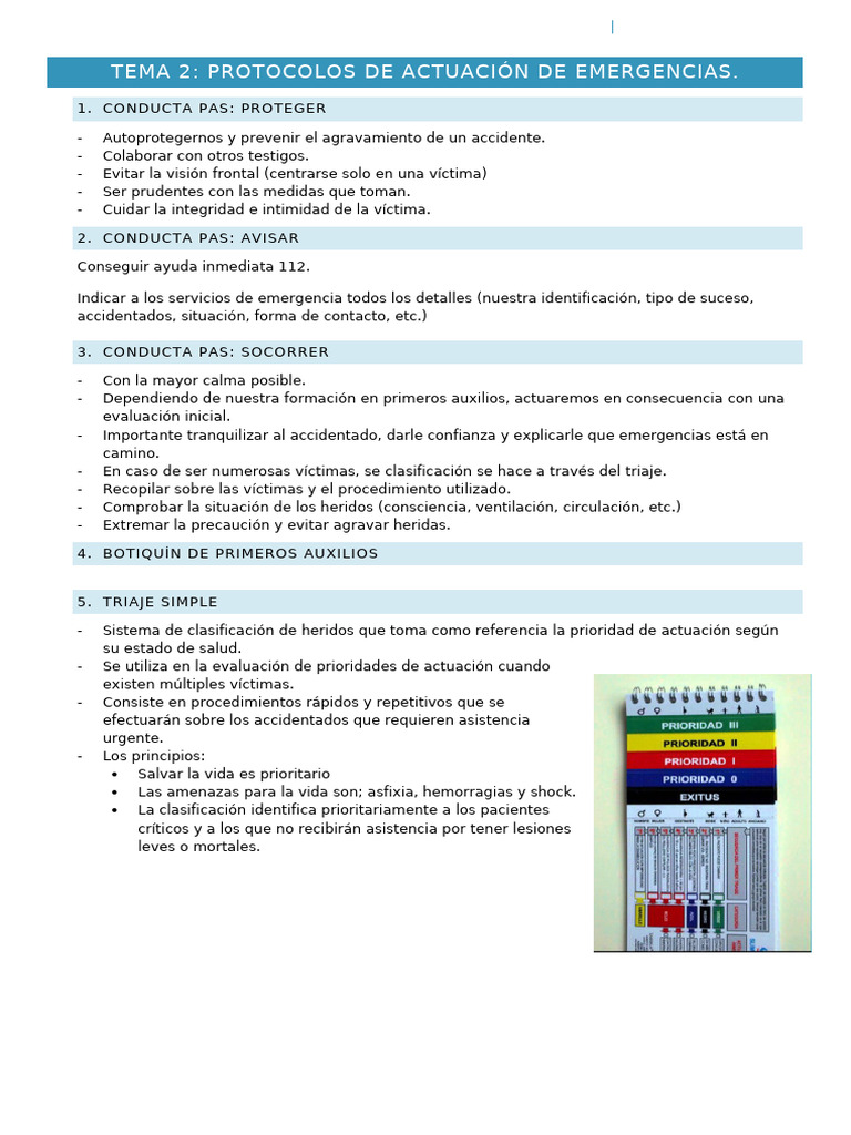 Tema 2 Protocolo de Actuacion de Emergencias | PDF