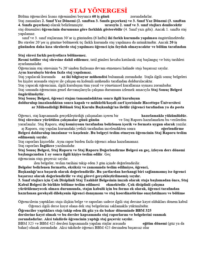 Staj Yönergesi | PDF