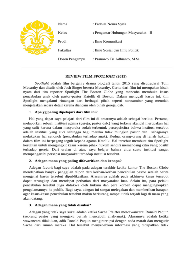 Review Film Spotlight Penghum | PDF