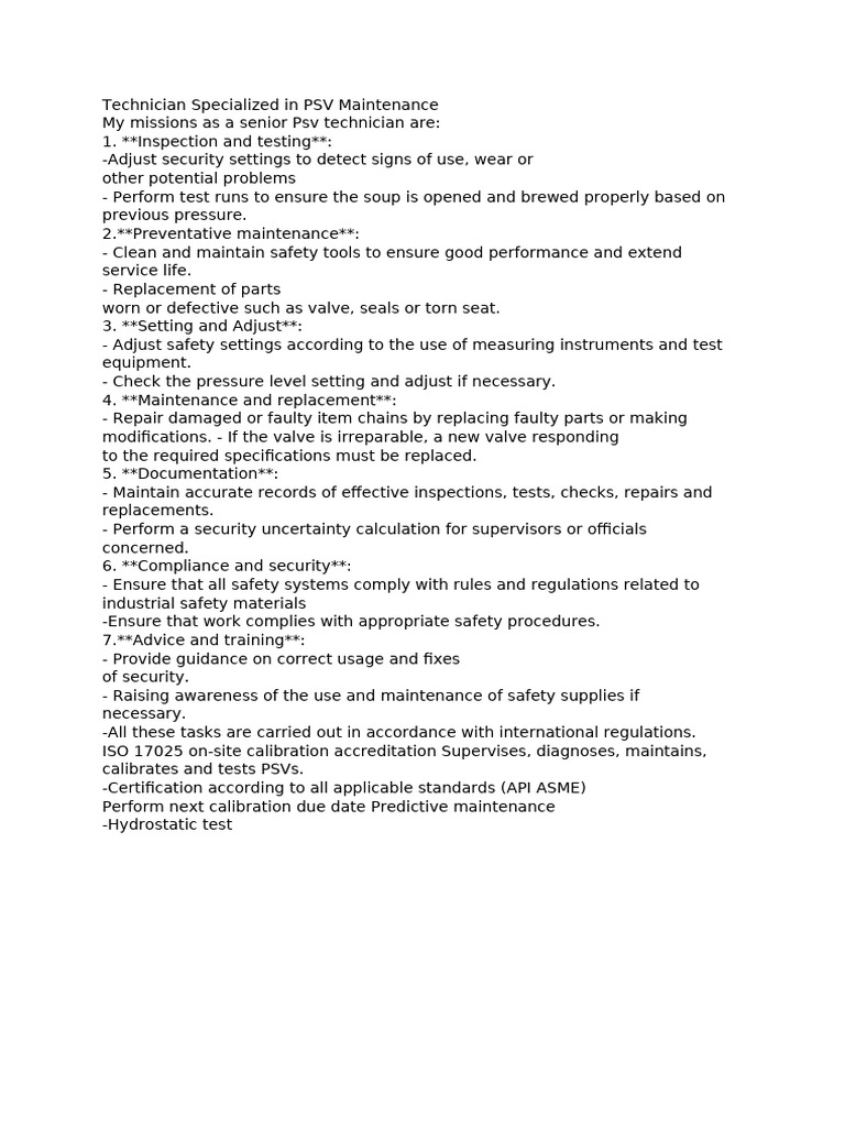 role of Psv technician | PDF