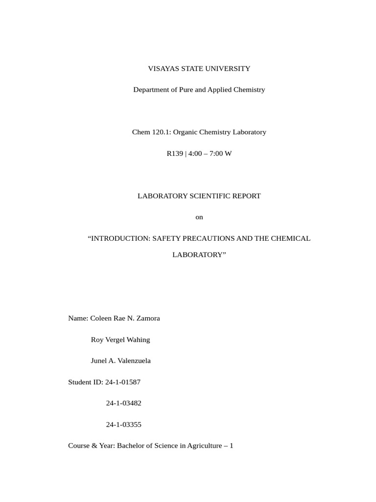 Safety Precautions and The Common Laboratory Operations: A Scientific ...