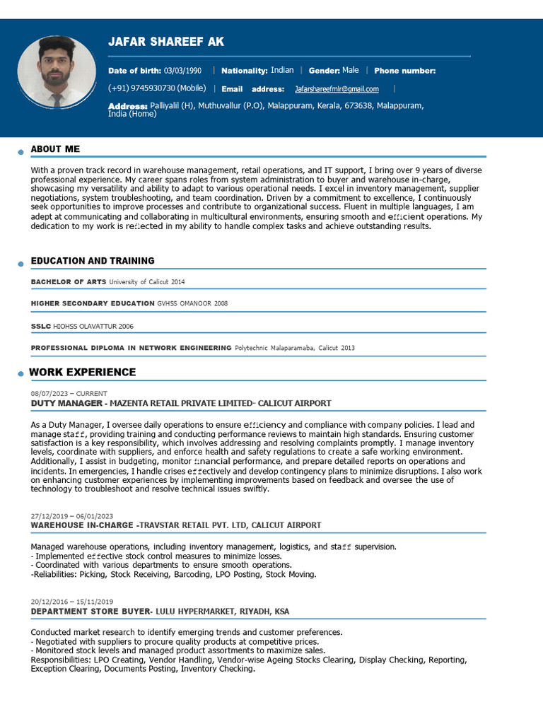Resume-Jafar Sharef. Ak-2024 | PDF | Warehouse | Inventory