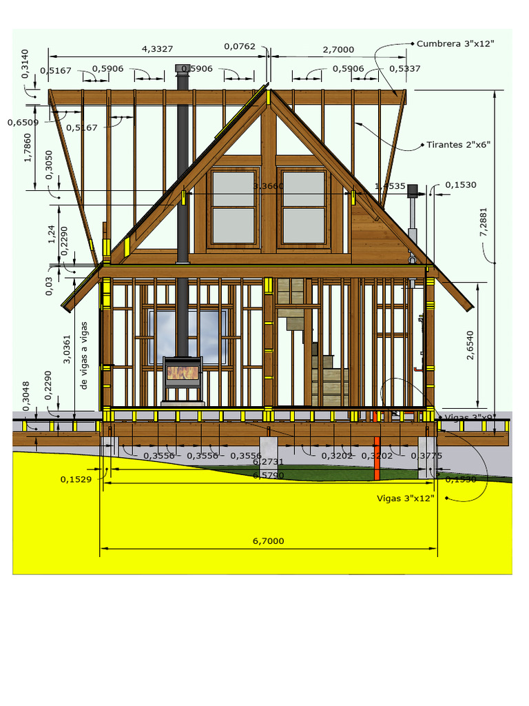 Planos Constructivos Generales y de Estructura Cabaña en Patagonia Argentina | PDF
