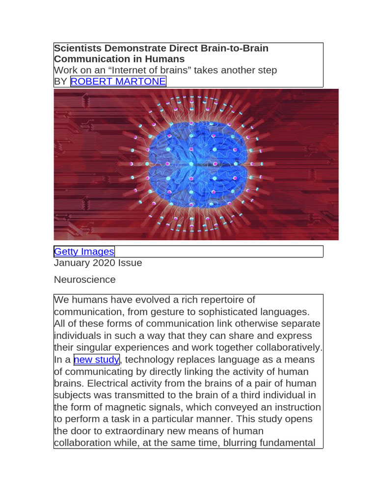 Scientists Demonstrate Direct Brain-to-Brain Communication in Humans ...