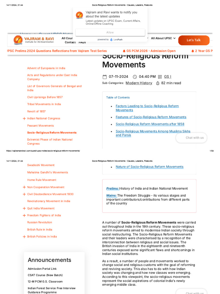 Socio-Religious Reform Movements - Causes, Leaders, Features | PDF ...