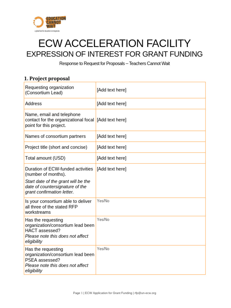 ECW AF RFP EoI Template - Teachers Cannot Wait | PDF