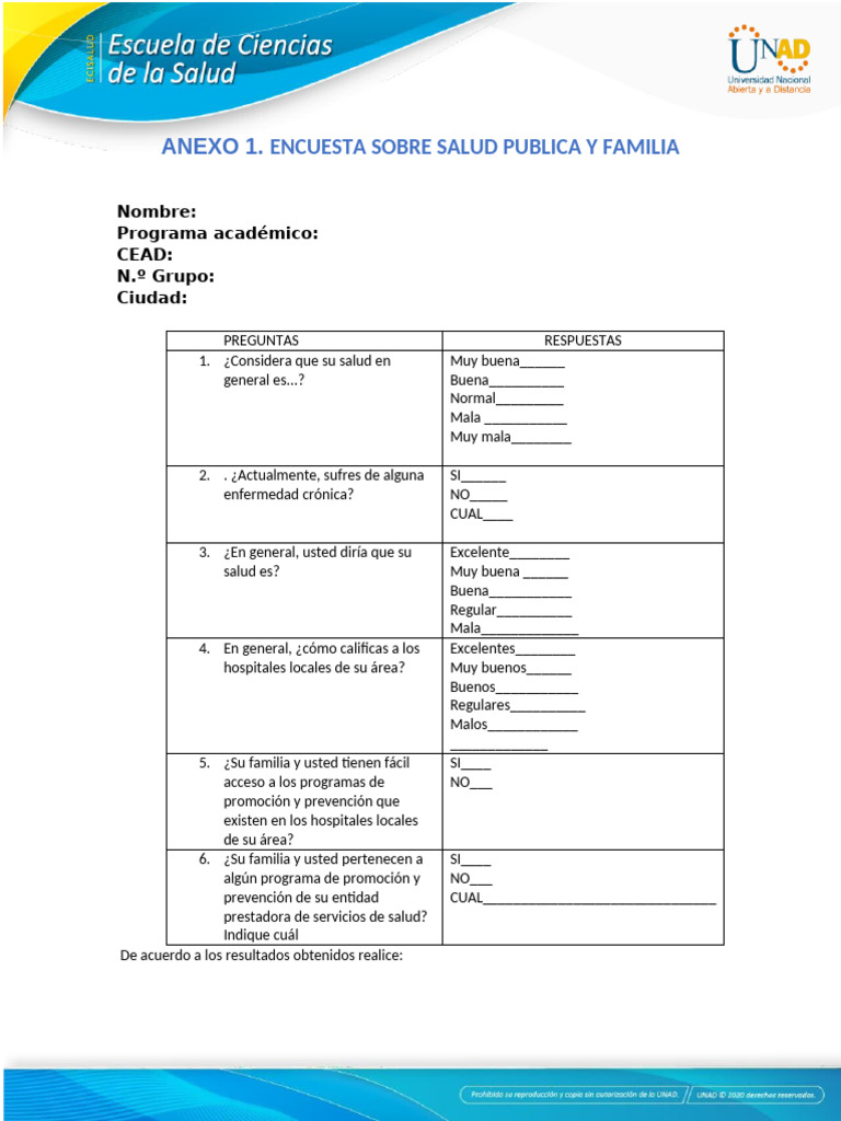 Anexo 1 - Encuesta sobre salud pública y familia | PDF