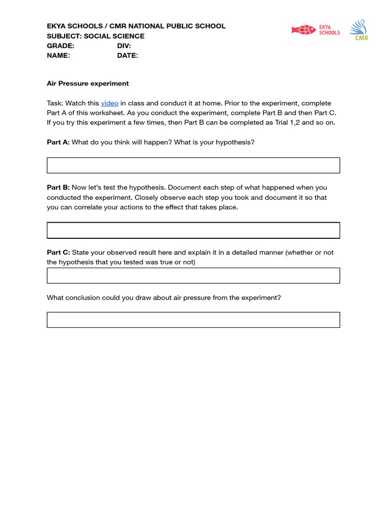 Air Pressure Experiment Worksheet | PDF