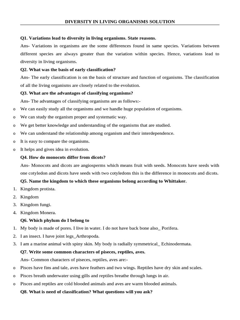 9 Diversity in Living Organisms | PDF | Mammals | Vertebrates