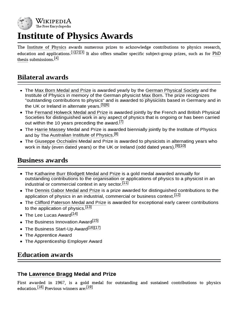 Institute of Physics Awards | PDF | Matter | Physics