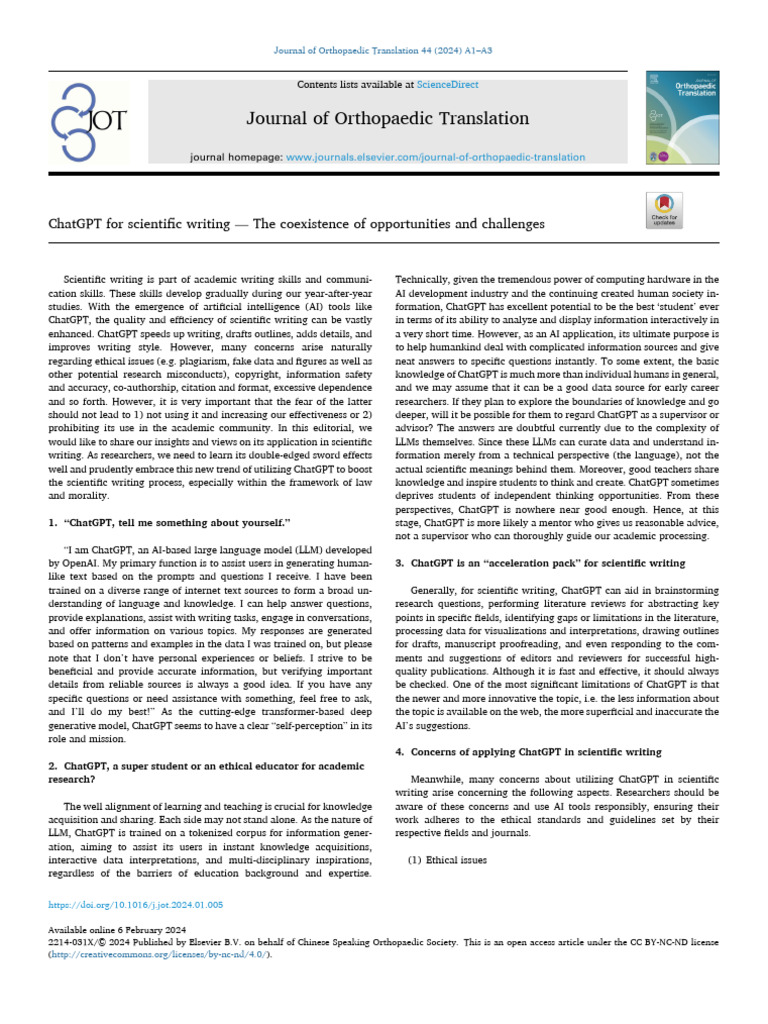 ChatGPT in Scientific Writing: Pros and Cons | PDF | Artificial ...
