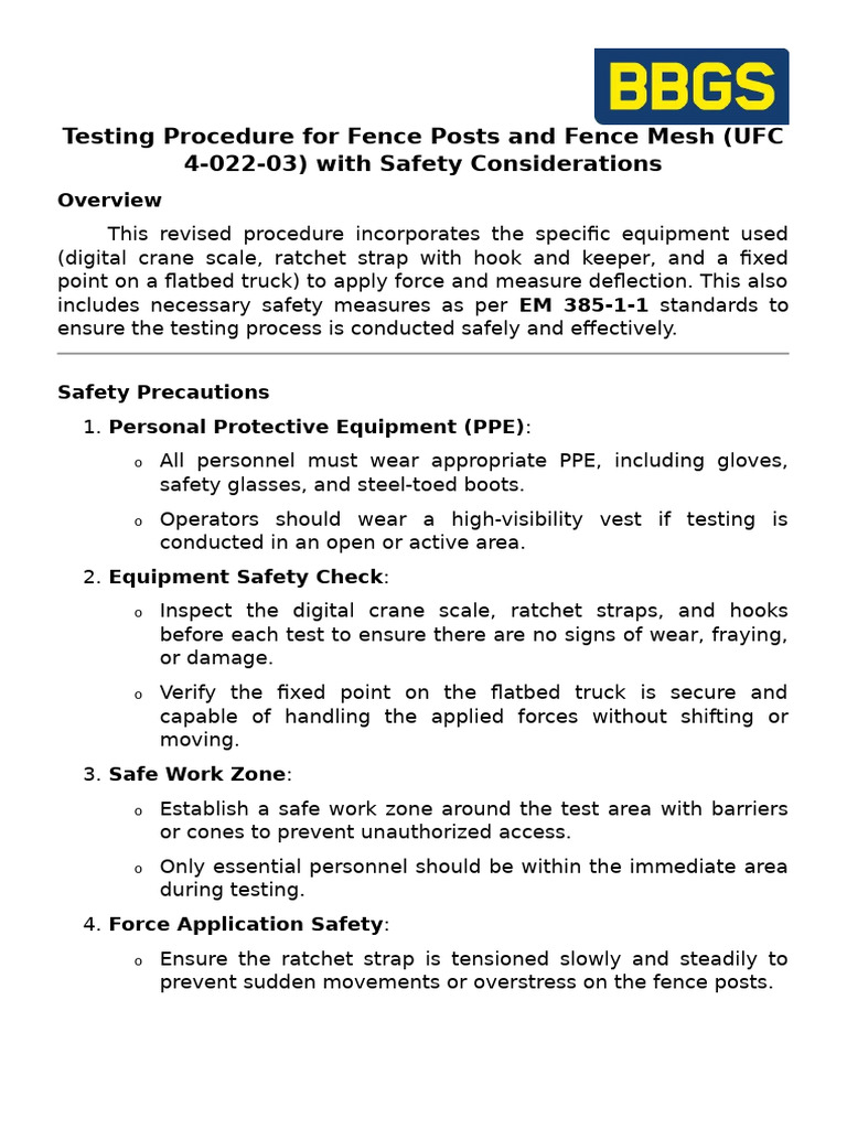 Fence Post and Mesh Testing Protocol | PDF | Safety | Metrology