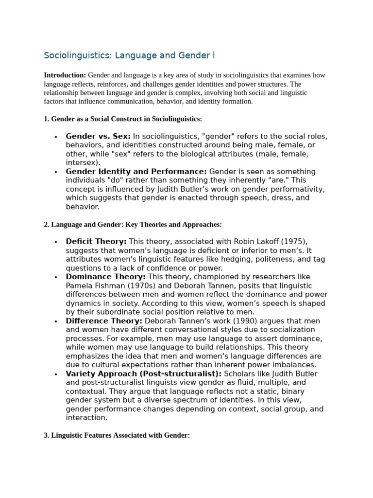 Sociolinguistics Language and Gender | PDF | Gender | Gender Studies