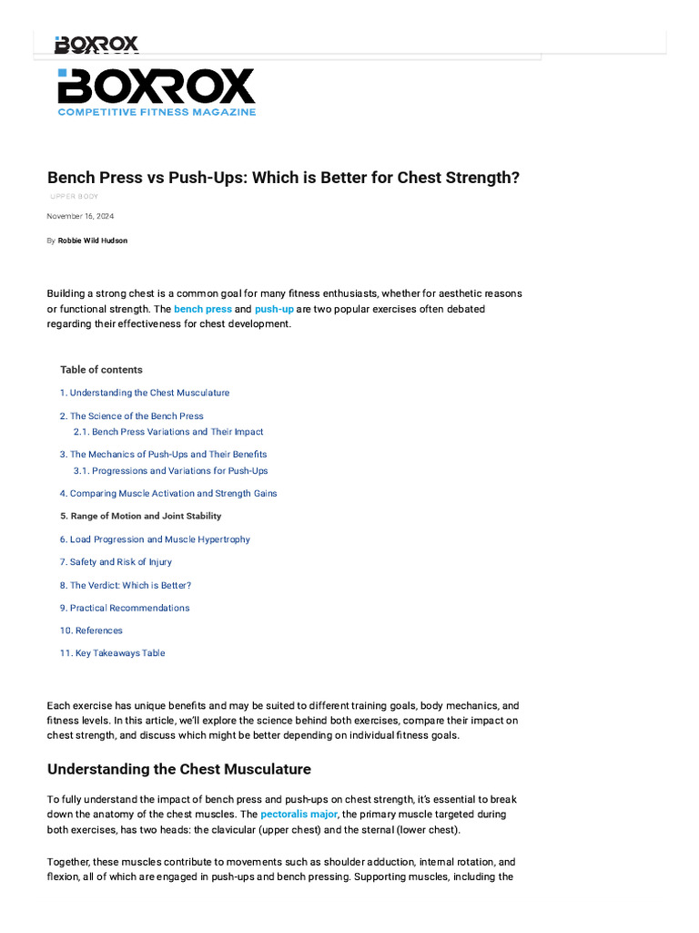 Bench Press vs Push-Ups: Chest Strength | PDF | Strength Training ...