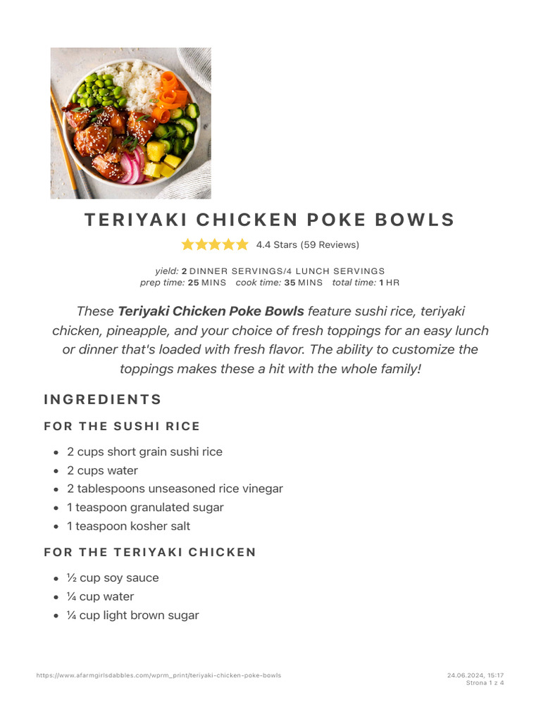 Teriyaki Chicken Poke Bowl Recipe | PDF | Sushi | Fat