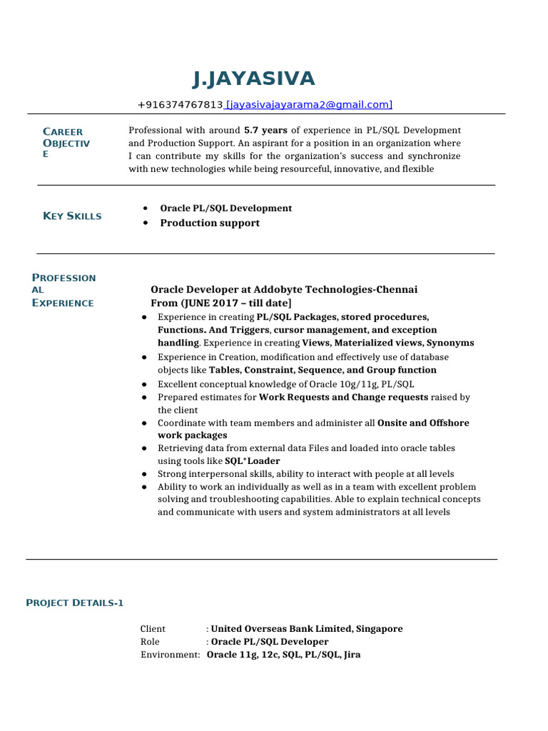 Naukri_jayasiva[5y_7m] | PDF | Pl/Sql | Sql