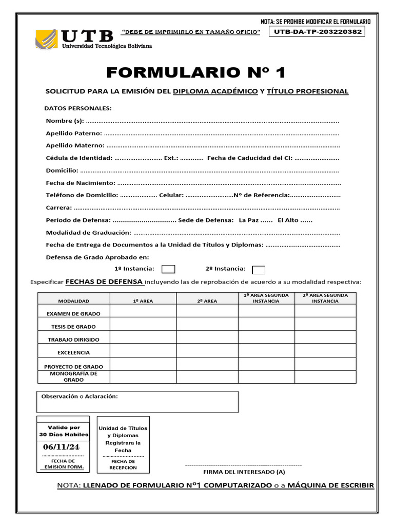 Formulario Utb | PDF