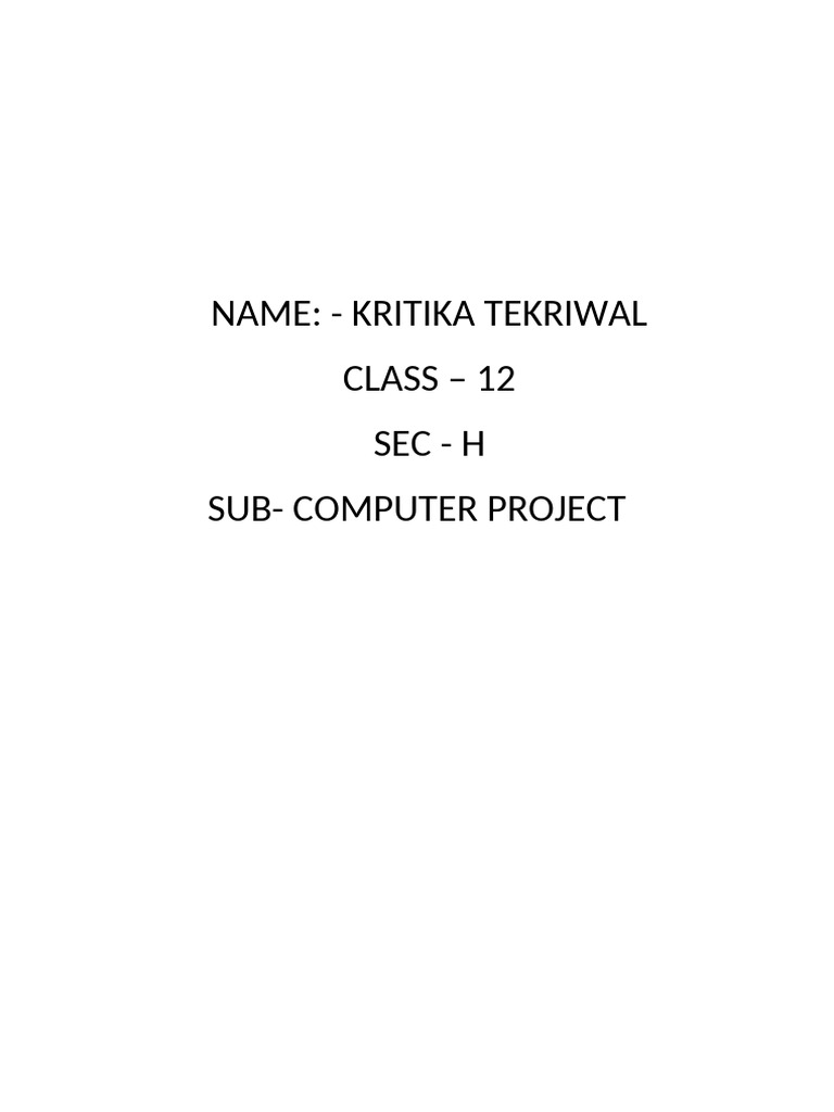 COMPUTER PROJECT XII New | PDF
