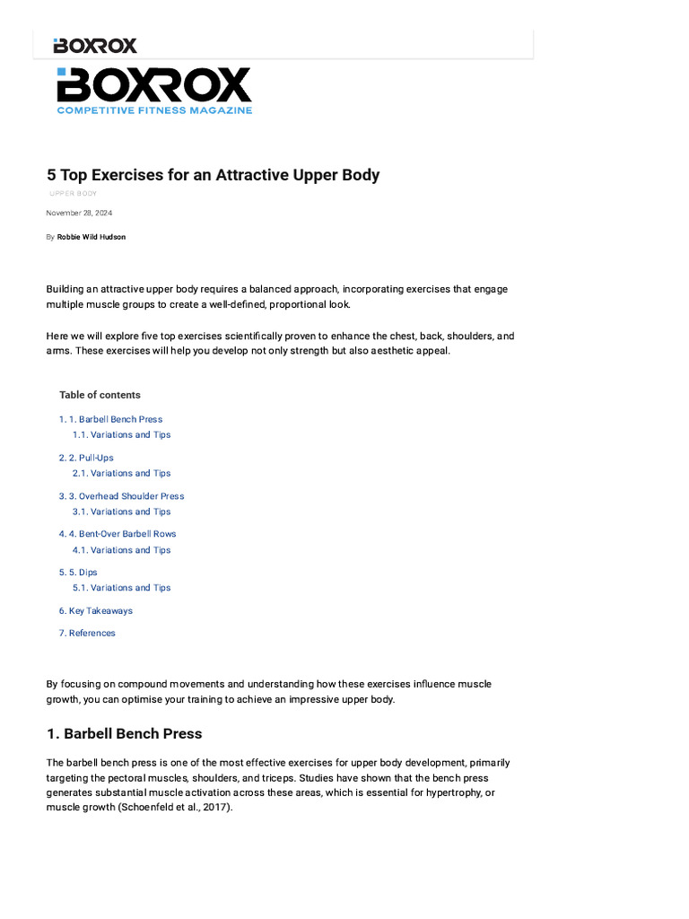 5 Top Exercises For An Attractive Upper Body - BOXROX | PDF | Weight Training | Musculoskeletal ...